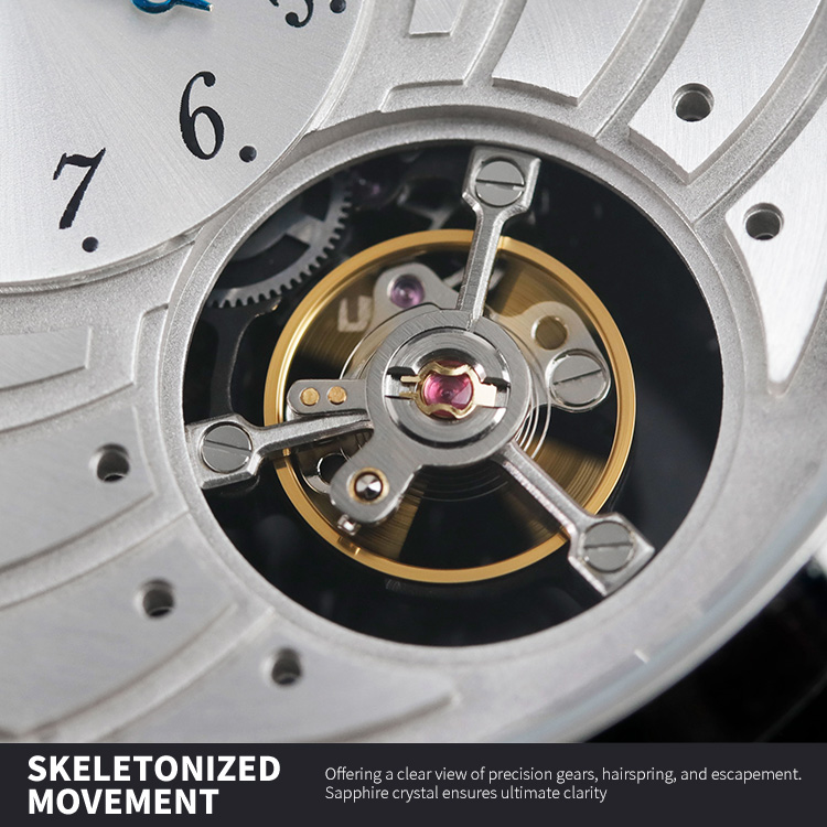 Silver Dial Golden Escapement Mechanical Watch