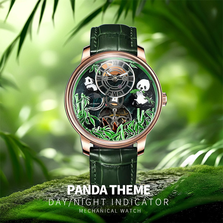 Panda & Bamboo Openwork Mechanical Timepiece